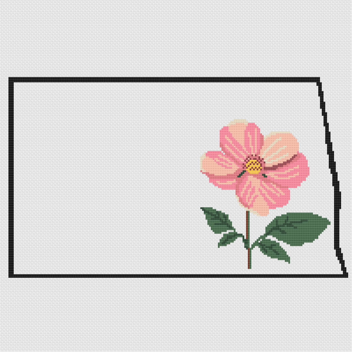 North Dakota & Wild Prairie Rose Outline Map Black Cross Stitch Patter ...