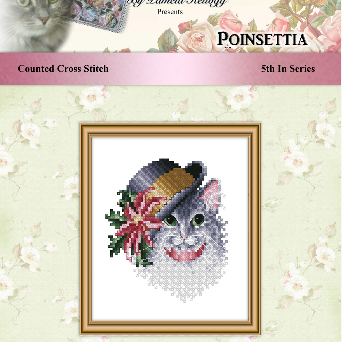 Seasonal Cats In Hats Poinsettia Cross Stitch Pattern – Craft Hatchery