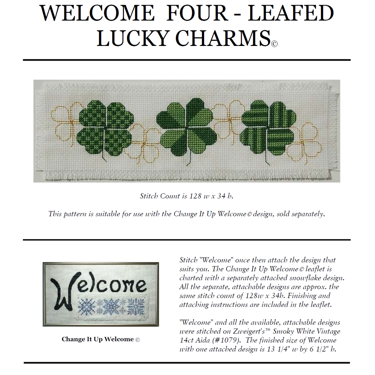 Welcome Four-Leafed Lucky Charms Cross Stitch Pattern – Craft Hatchery