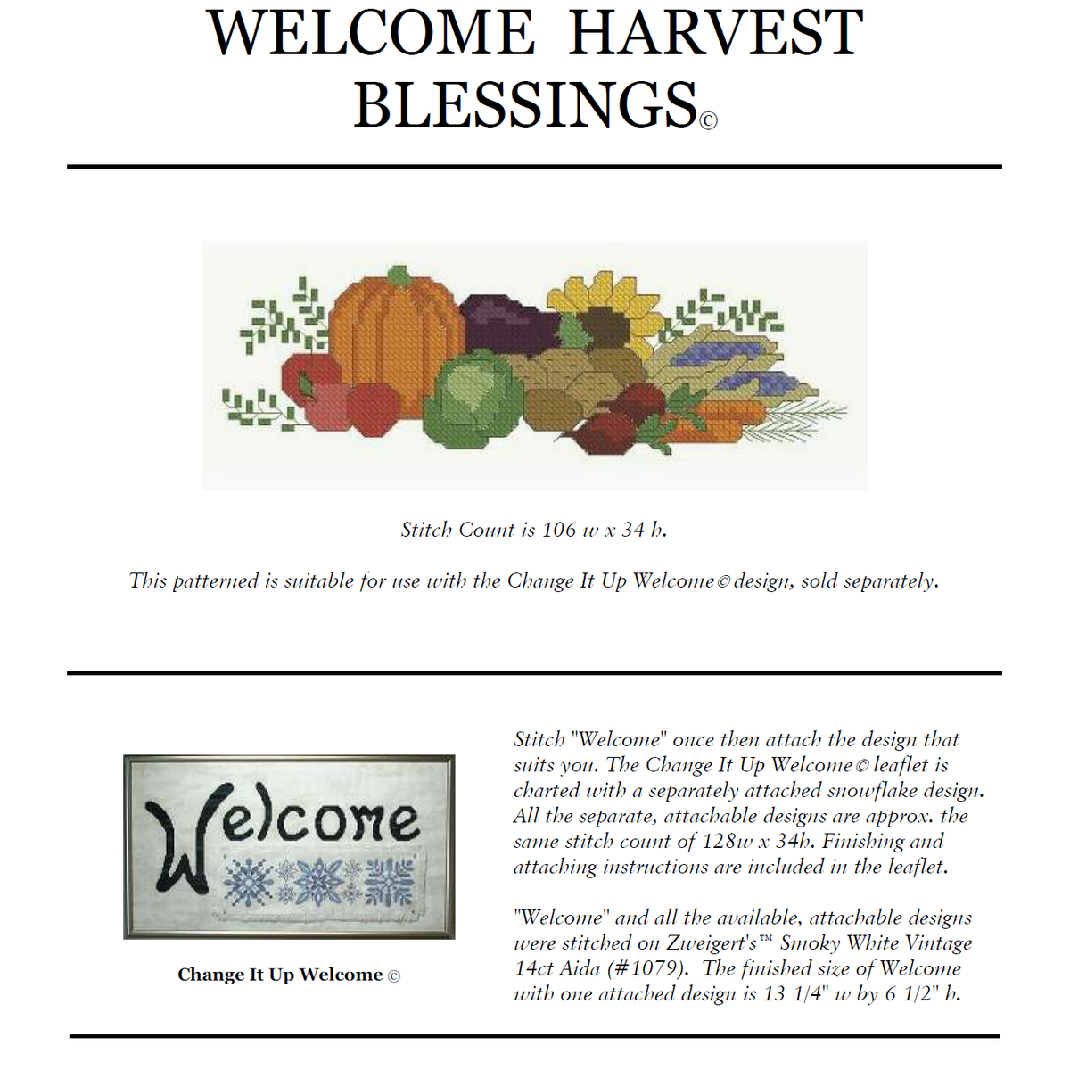 Welcome Harvest Blessings Cross Stitch Pattern – Craft Hatchery