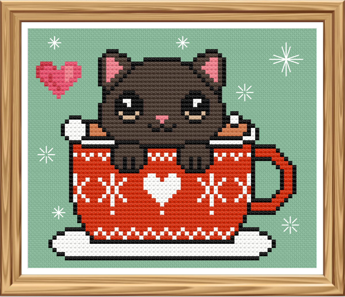 Cocoa Cat Cross Stitch Pattern – Craft Hatchery