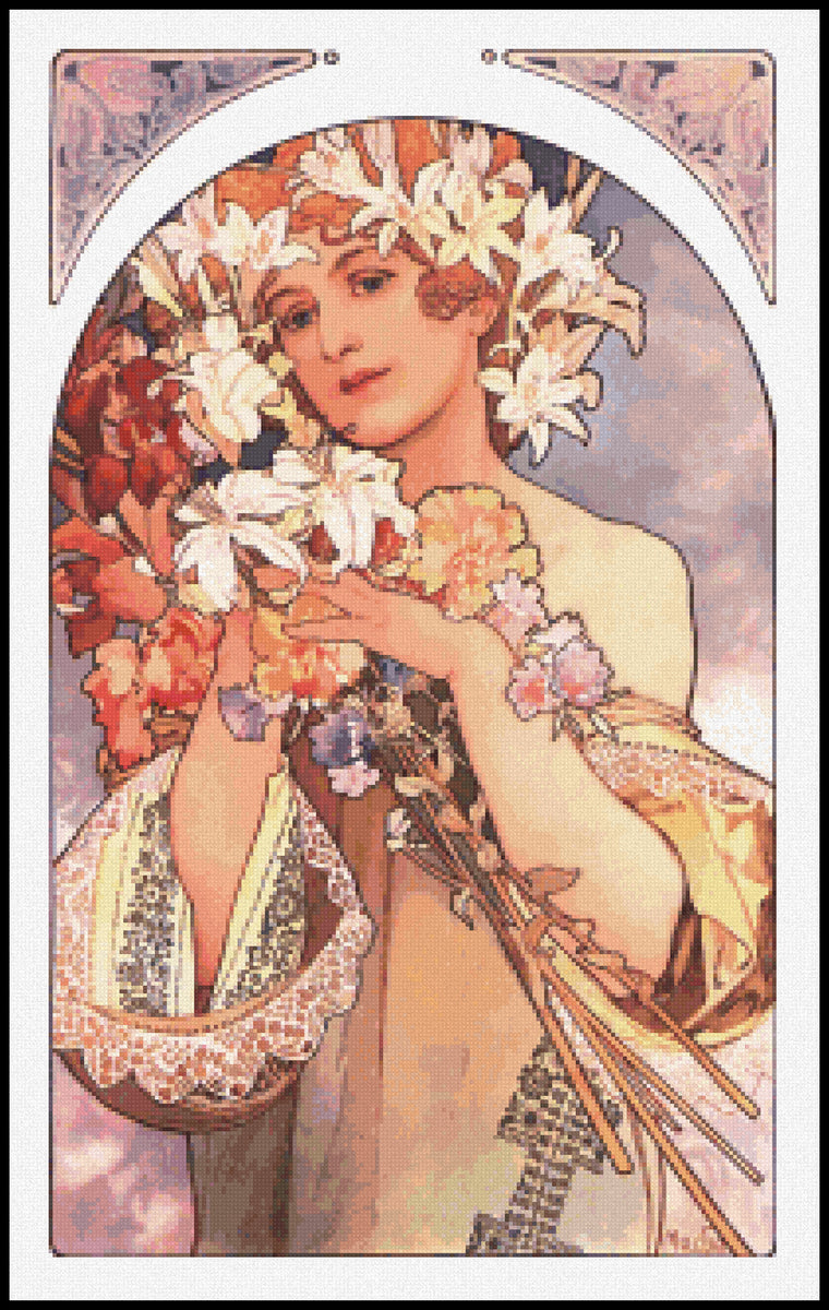 Flower (smaller) Alphonse Mucha Cross Stitch Pattern – Craft Hatchery