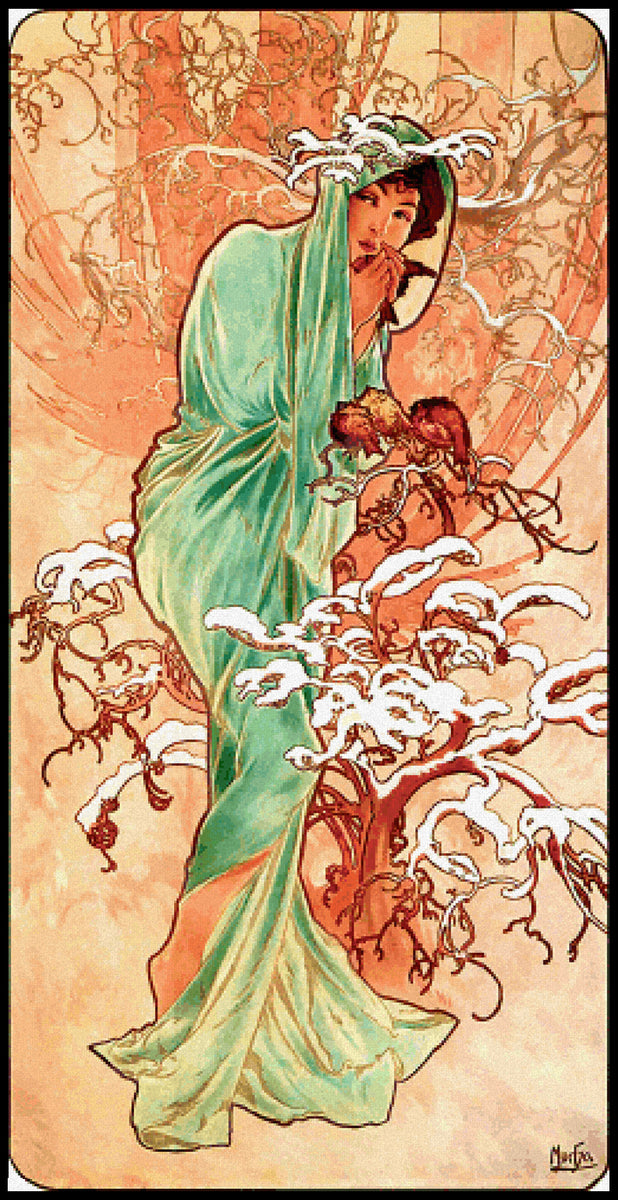 Winter Alphonse Mucha Cross Stitch Pattern – Craft Hatchery