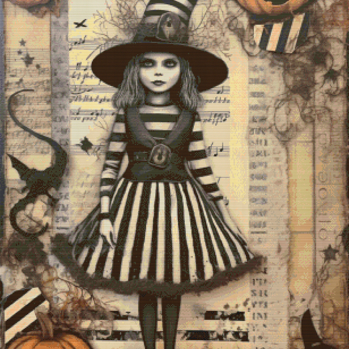 Striped Halloween Gothic Girl Cross Stitch Pattern – Craft Hatchery